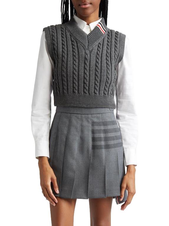 THOM BROWNE Thom Browne Cable Knit Virgin Wool Sweater Vest
